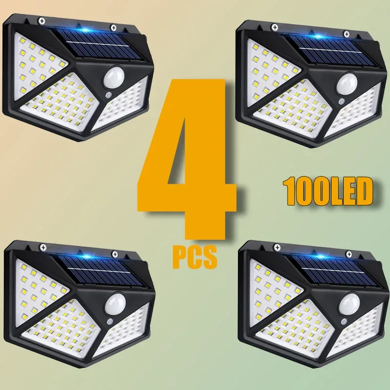 1-2-4PCS-New-Solar-Lights-Outdoor-Wall-Lamp-PIR-Motion-Sensor-100LED ...