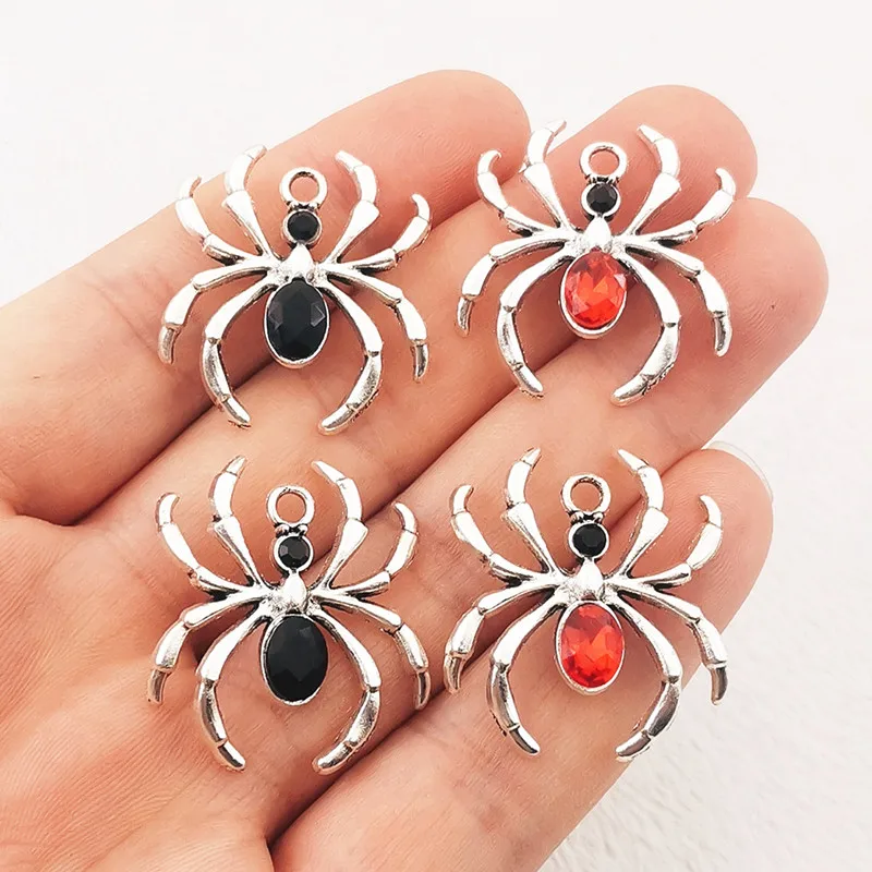5pcs Antique Silver Color Halloween Blood Red Spider Charms Pendant ...