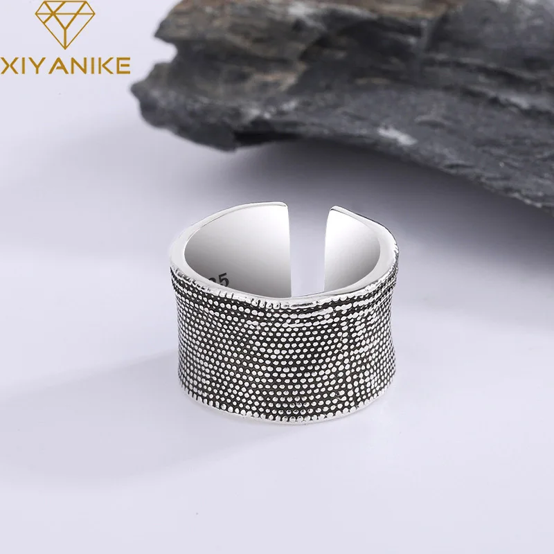 XIYANIKE-Vintage-Thai-Silver-Tree-Bark-Texture-Open-Cuff-Finger-Rings ...