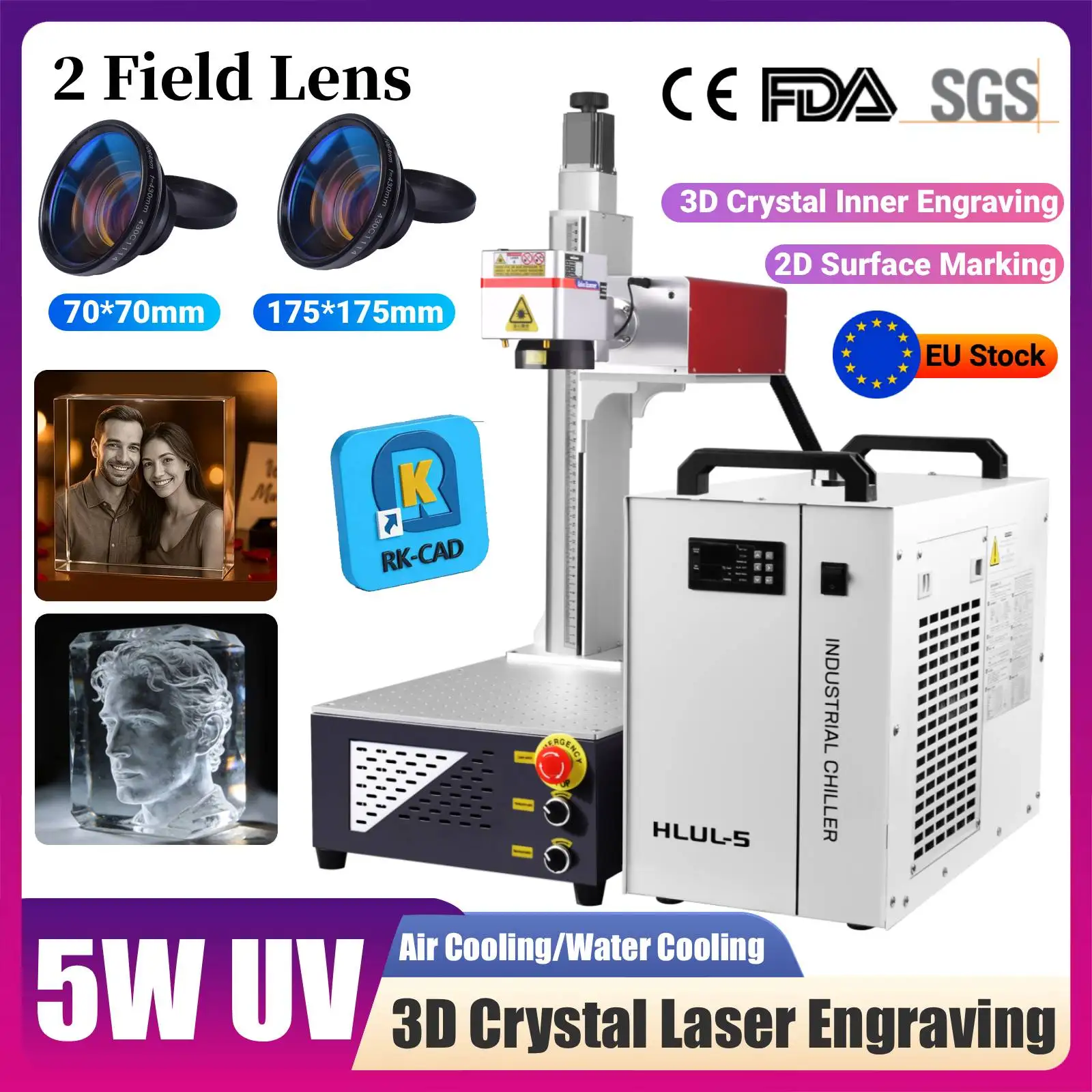 3D Crystal Laser Inner Engraving 5W UV Laser Marking Machine Air ...