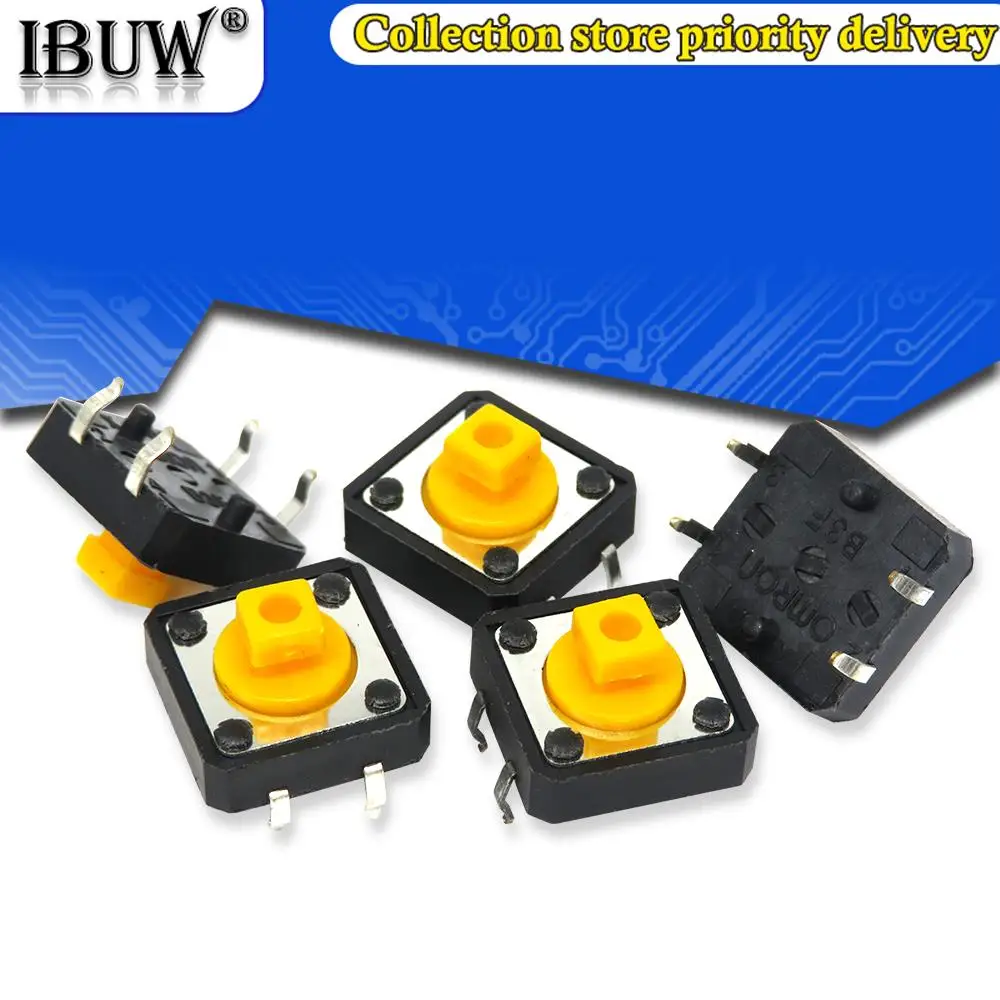 20PCS-12x12x7-3-mm-Tactile-Switches-Yellow-diygba-Square-Push-Button ...
