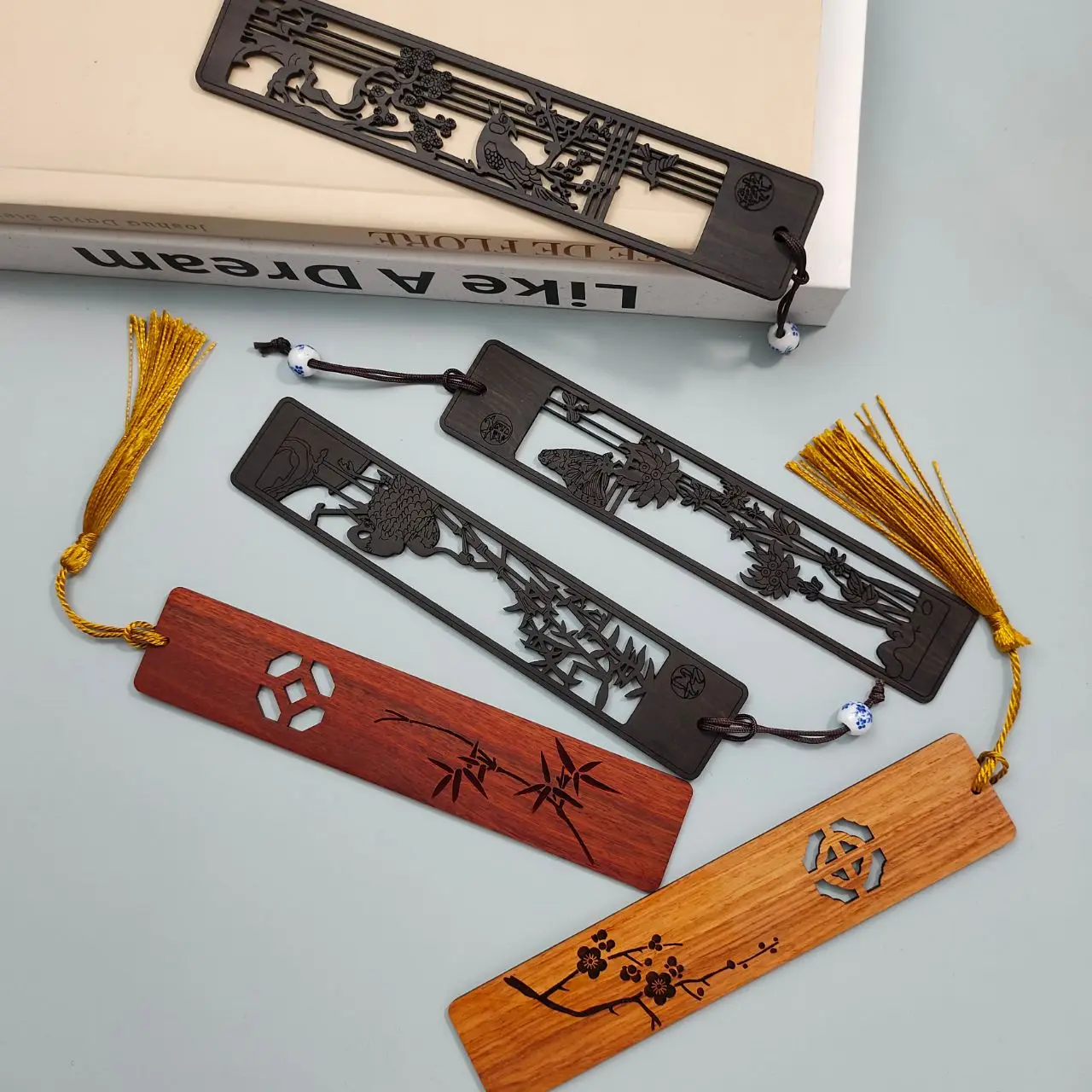 Chinese-Style-Hollow-Sandalwood-Carving-Wood-Bookmarks-Pendant-for ...