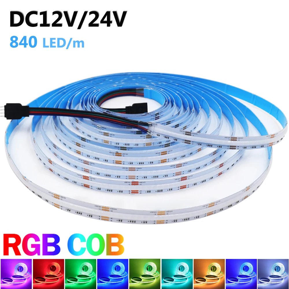 1M 2M 5M RGB COB LED Strip Light 12V 24V 840 LEDs/m Flexible High ...