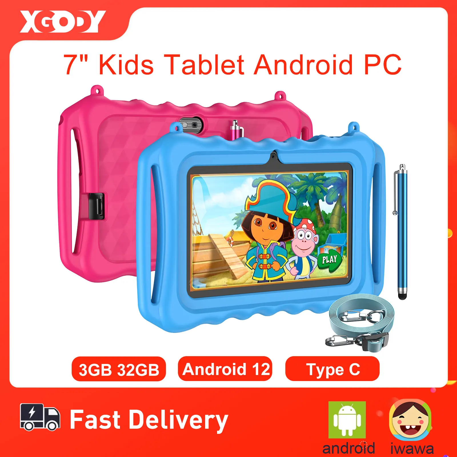 XGODY 7 Inch Kids Tablet Android PC Tablets For Children Study ...
