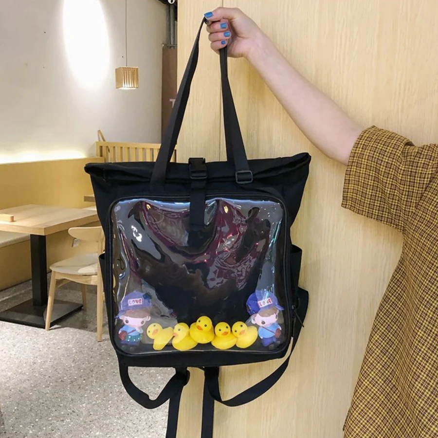 Classic ItaBag Shoulder Black Backpacks Japanese Transparent Canvas ...