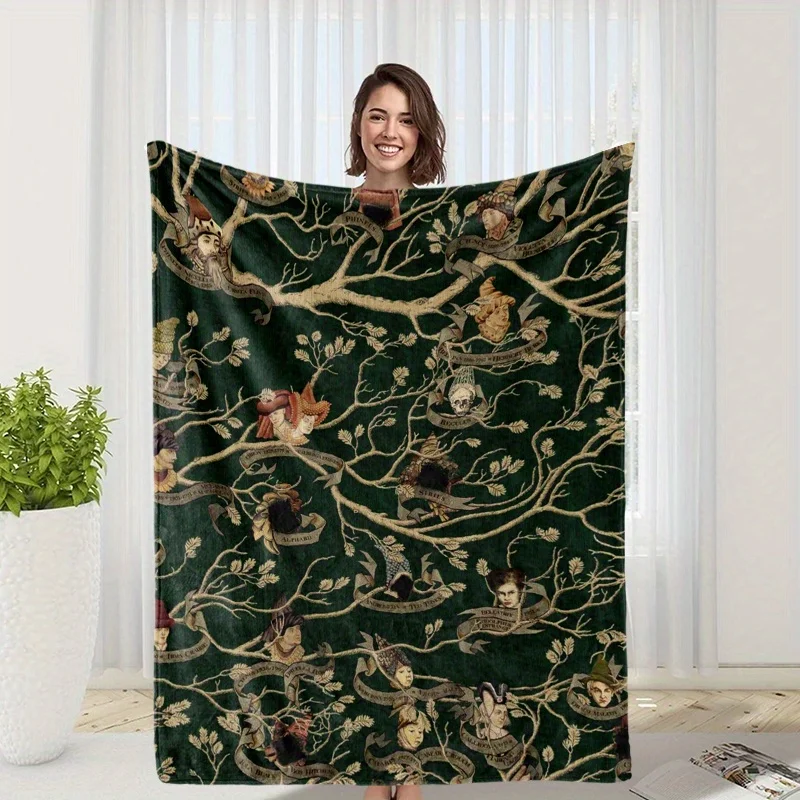 Black Family Tree Print Flannel Fleece Blanket - Soft, Warm and Cozy ...