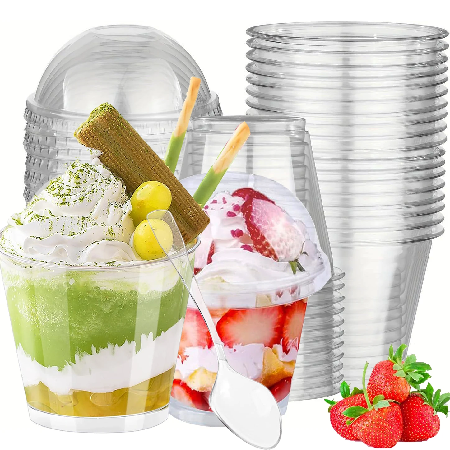 100pcs-Plastic-Dessert-Glasses-Cups-with-Dome-Flat-Lids-Cup-Bowls-for ...