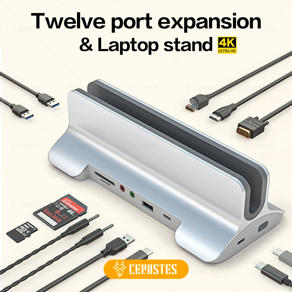 Vertical-Laptop-Stand-Type-C-HUB-Docking-Station-12-in-1-HDMI ...