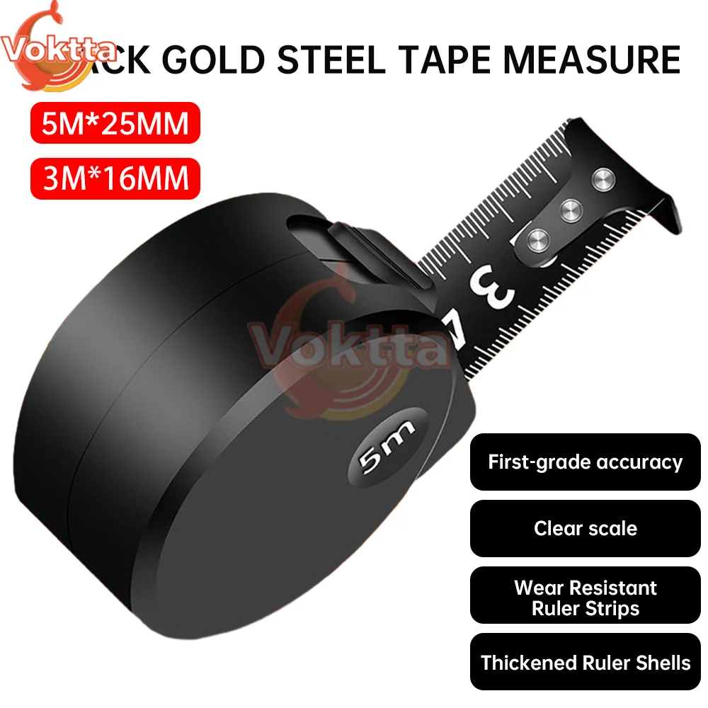 3/5M Measuring Tape Self locking Black Gold Steel Tape Measure High ...