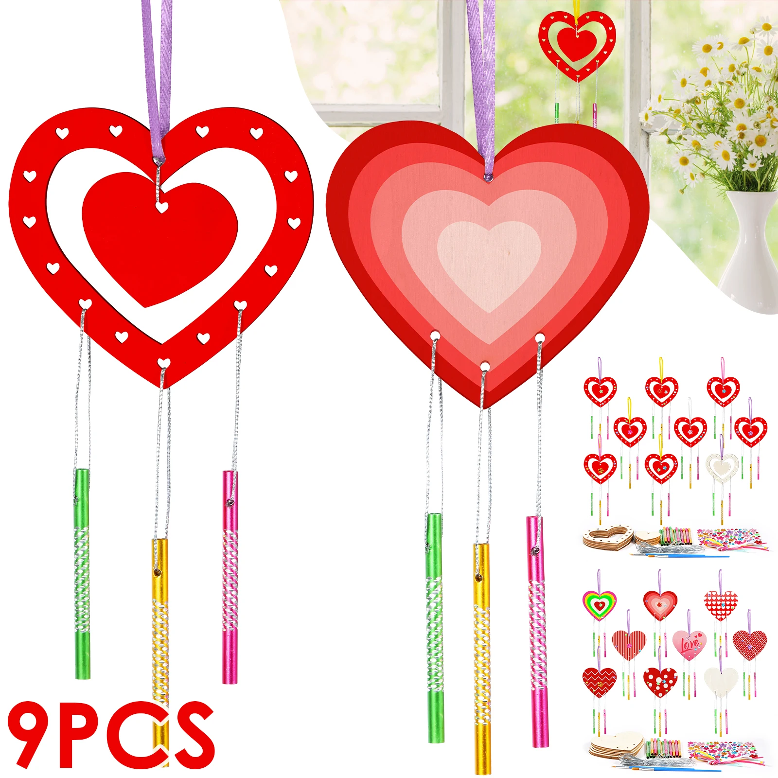 9Pcs-Heart-Wind-Chime-Kit-for-Kids-DIY-Love-Wind-Chimes-Wooden-Heart ...