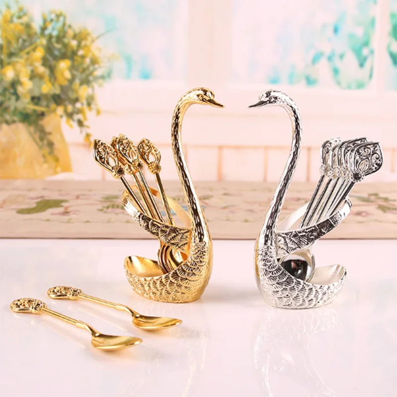 Stainless-Steel-Dinnerware-Set-Swan-Base-Stand-Spoons-for-Stirring-and ...