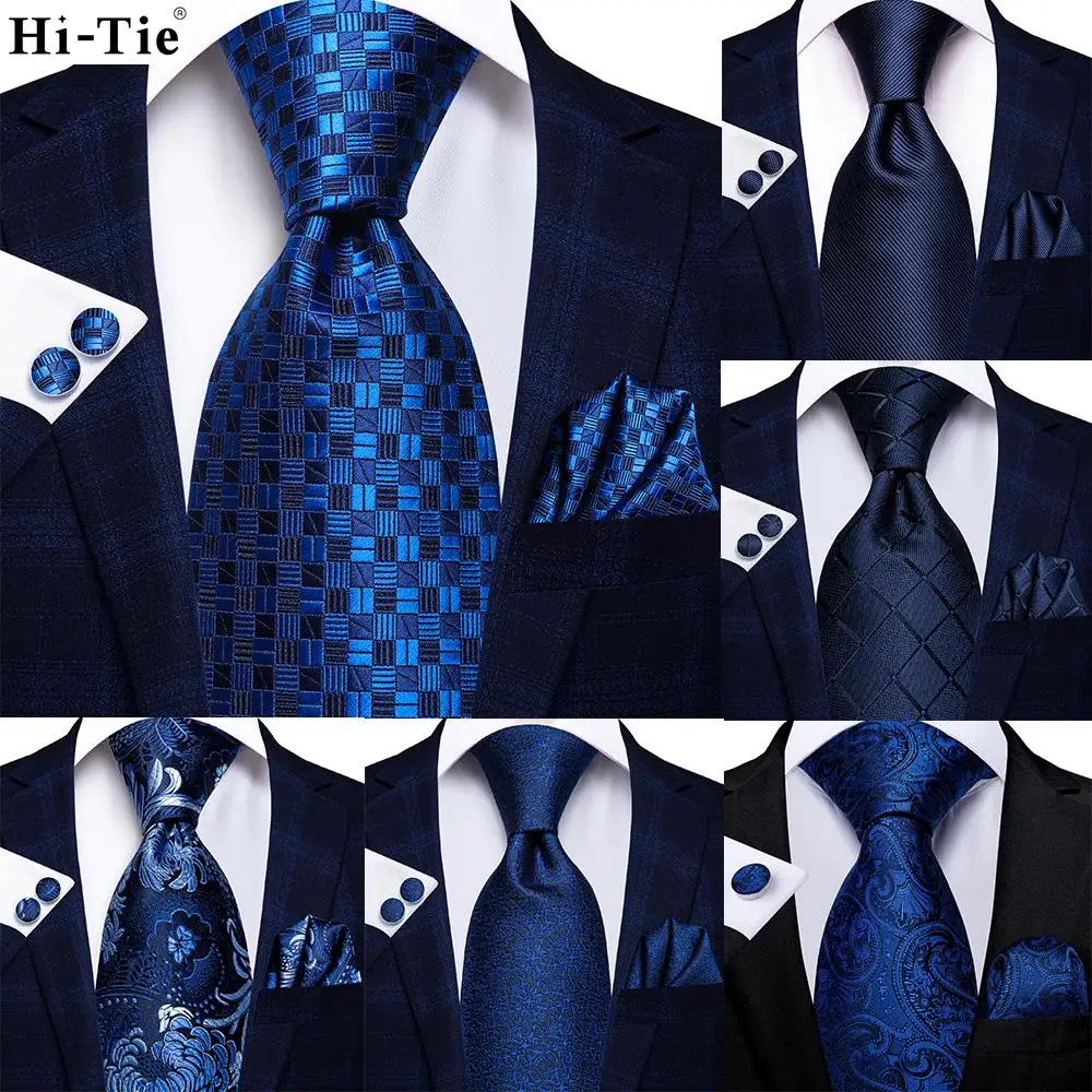 Hi-Tie-Designer-Navy-Blue-Striped-Solid-Silk-Men-Wedding-Tie-Gift ...