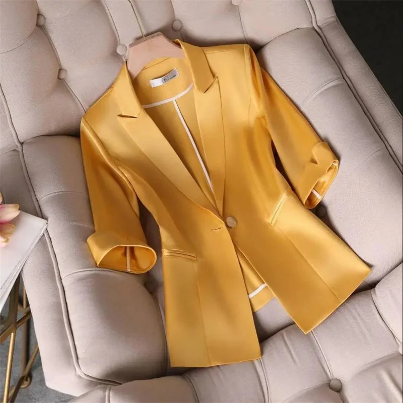 Acetic Wcid Stretch Satin Slim Waist Joker Blazer Women Summer Net Red ...