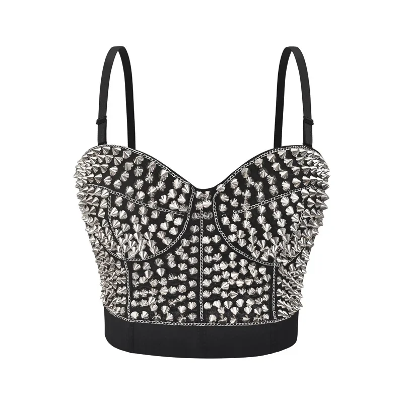Silver Rivets Punk Rave Bralette Lingerie Gothic Bra Top Sexy Corset ...