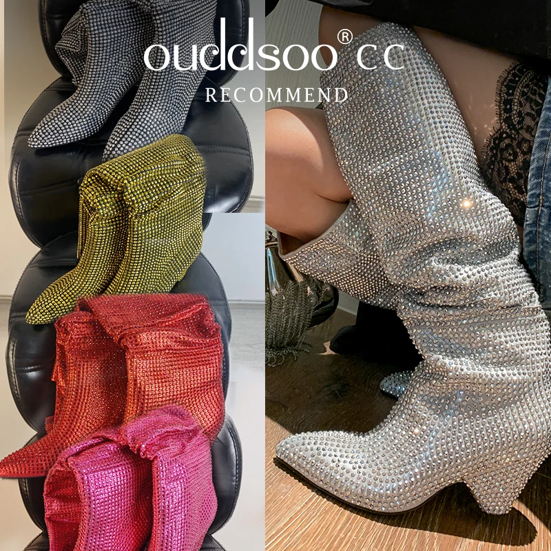 Ods-botas-de-vaquero-apiladas-hasta-la-rodilla-para-mujer-zapatos-con ...