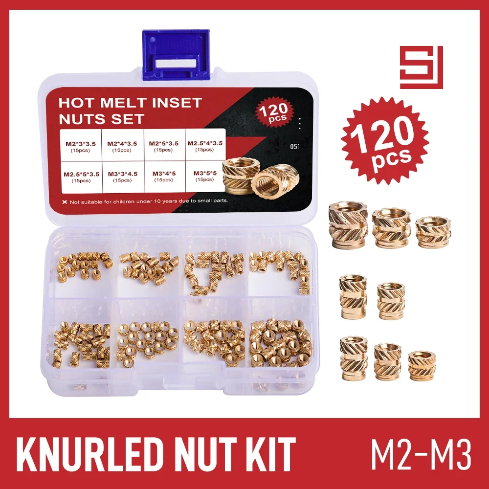 120-Pcs-Hot-Melt-Inset-Nuts-Kit-M2-M2-5-M3-Female-Brass-Thread-Knurled ...