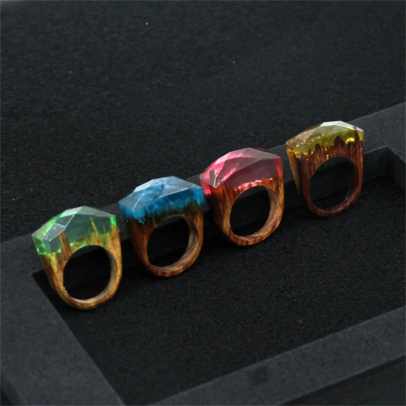 2022 New Wood Resin Handmade Solid Wood Grinding Ring Ethnic Style ...