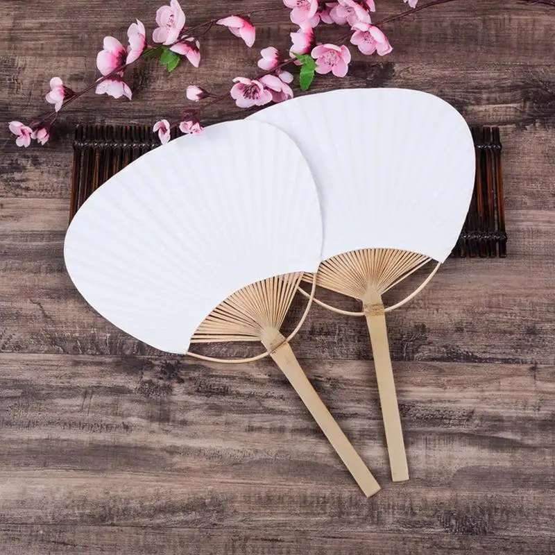 White-Bamboo-Paddle-Fans-Durable-Hand-Painted-Double-Dough-Fan-Home ...