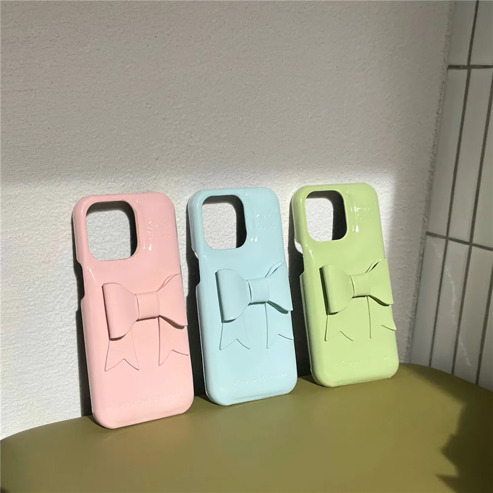 Korean Cute Bow Phone Case For iPhone 17 16 Pro 15 14 13 Pro Max Cover ...