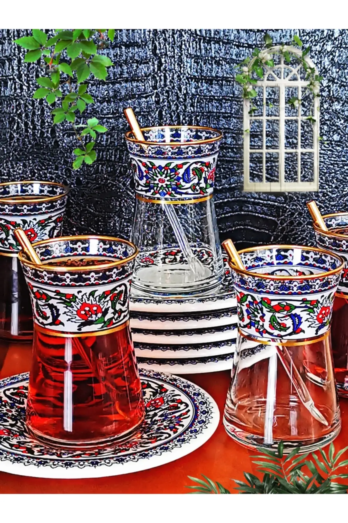 12-Pieces-Traditional-Turkish-Style-Tea-Set-Decorative-Handmade-Ottoman ...