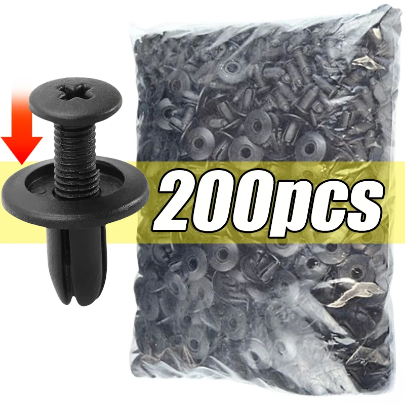 10-200pcs-8mm-Plastic-Rivets-Fasteners-Screw-Car-Bumper-Fender-Black ...