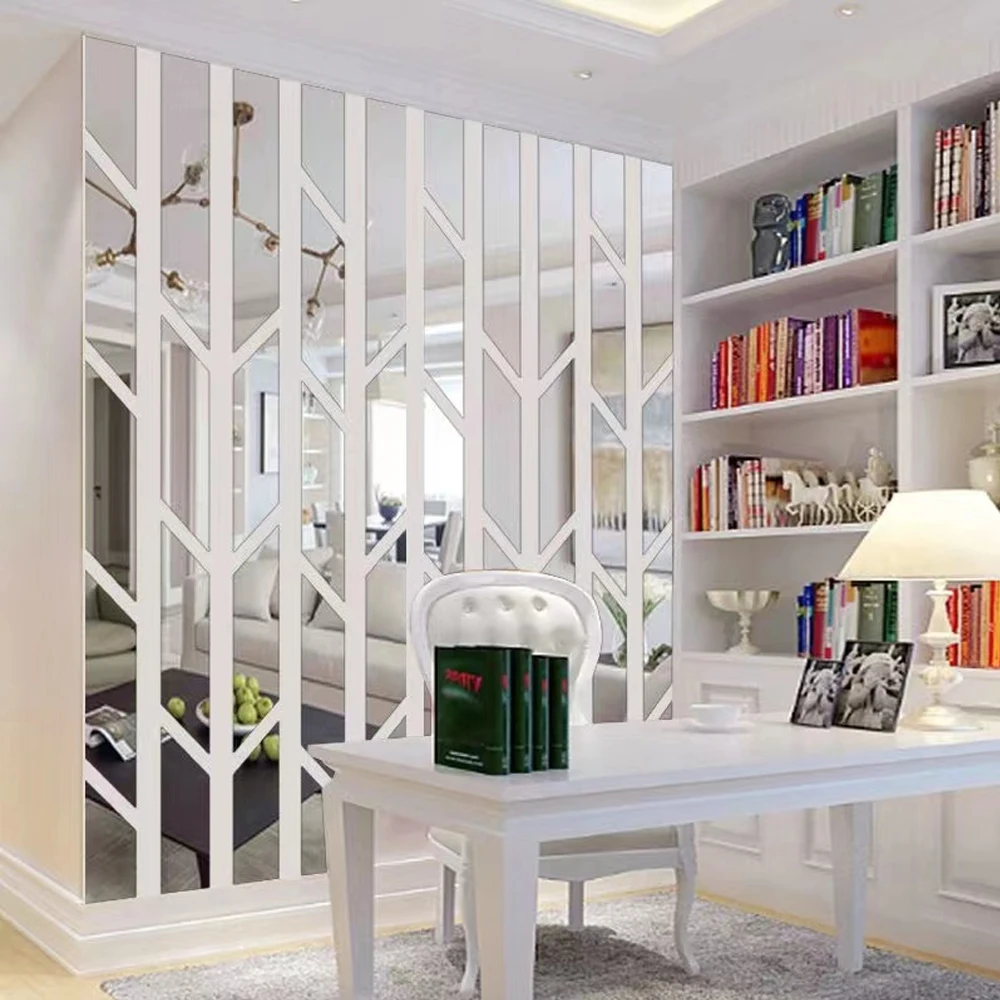 3D Rhomboid Mirror Wall Sticker DIY Acrylic Geometric Wall Stickers for ...