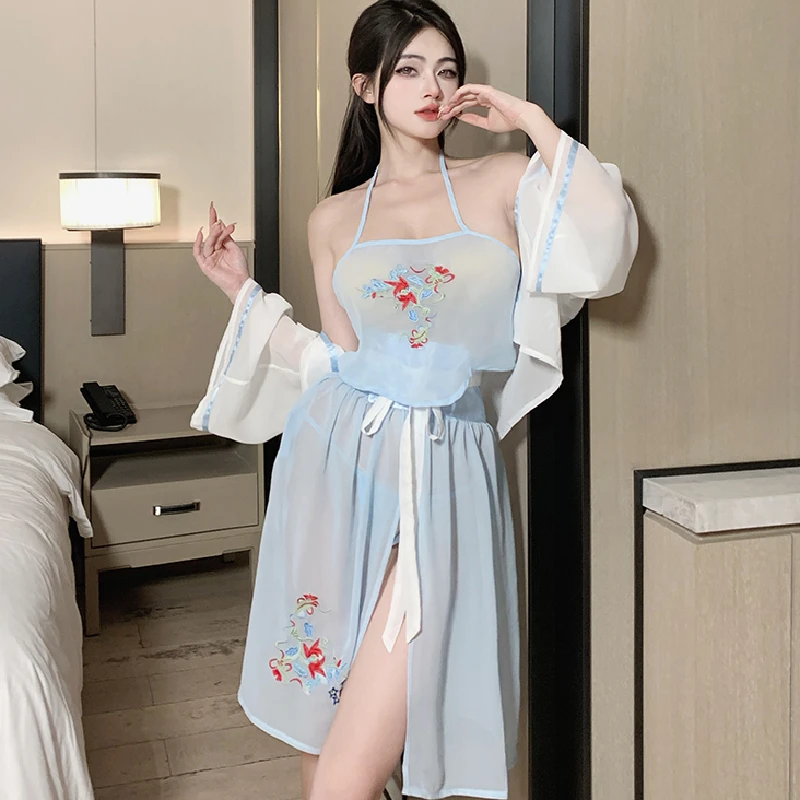 Sexy-Chinese-Traditional-Style-Skirt-Lingerie-Set-Embroidery-See-through-Robe-Hanfu-Nightdress ...