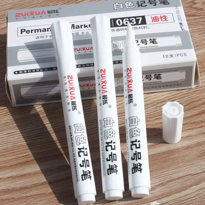White Marker Pens set 2.0mm Oily Waterproof White Gel Pen DIY Graffiti ...