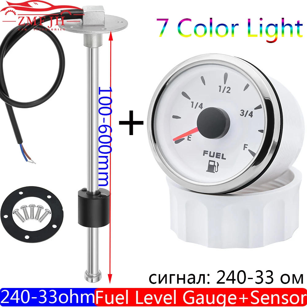 7 Color Backlight 240 33 Ohm 2" 52mm Fuel Level Gauge+Fuel Float Level ...