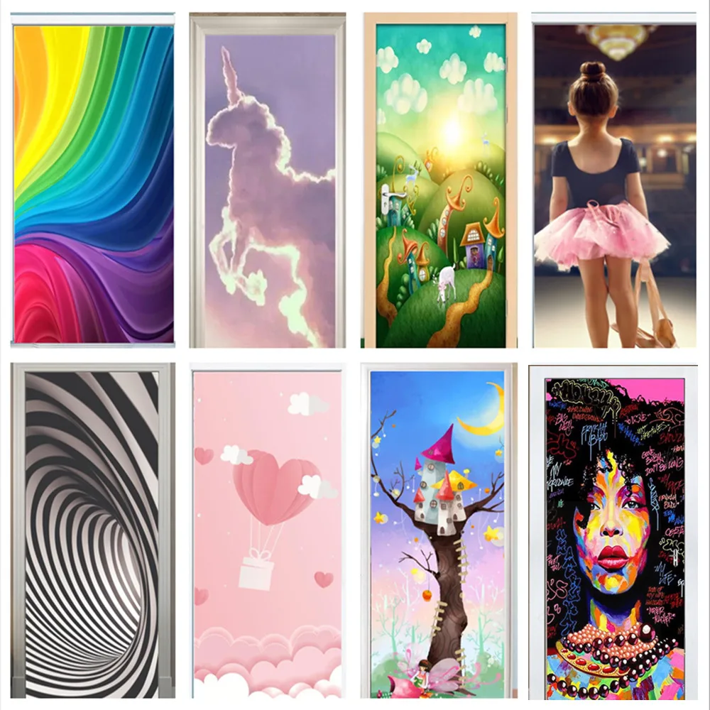 Cartoon Kids Door Stickers | Girl Room Door Decoration | Door Stickers ...