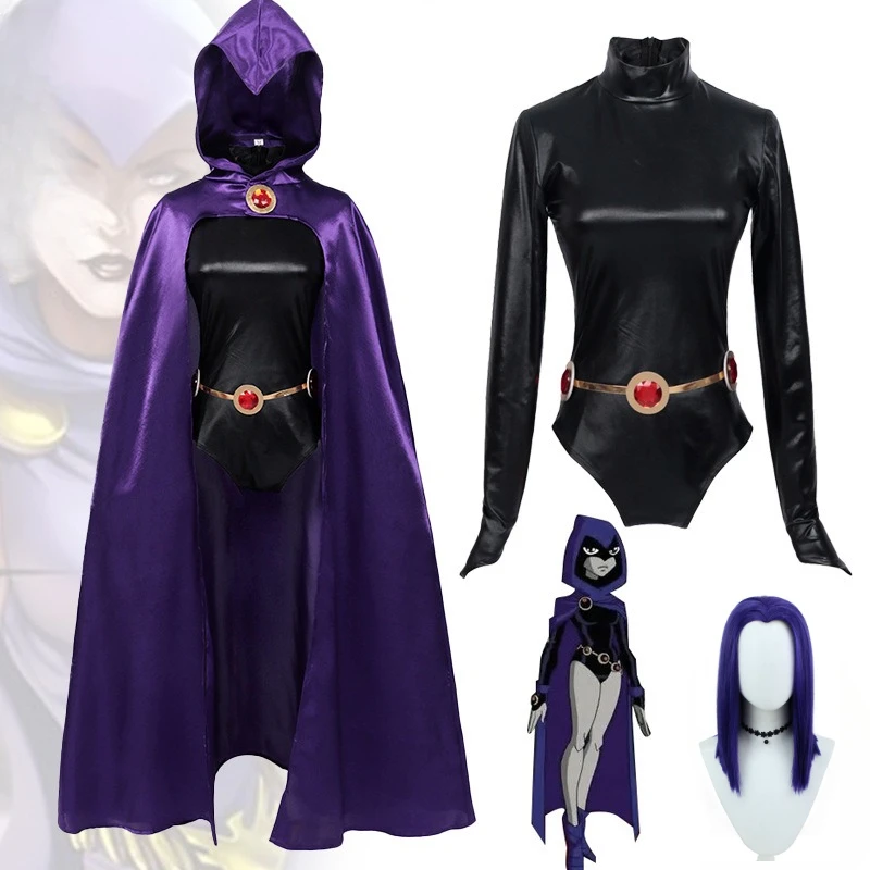 Raven-Cosplay-Costume-Anime-Teen-Titans-Super-Hero-Cos-Jumpsuit-Cloak ...