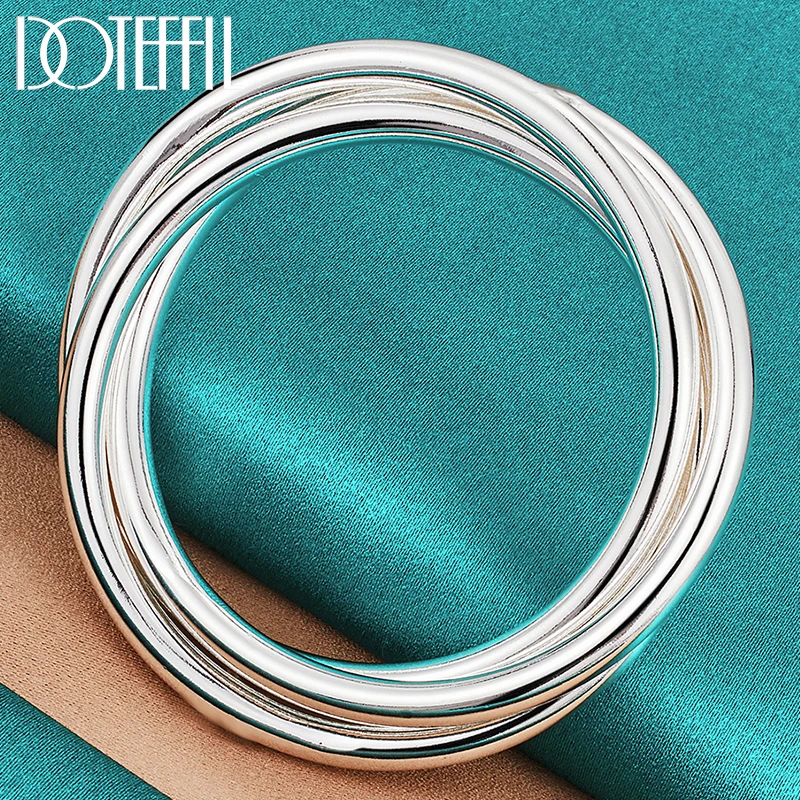 DOTEFFIL 925 Sterling Silver Three Lines Smooth Bangle Bracelet For ...