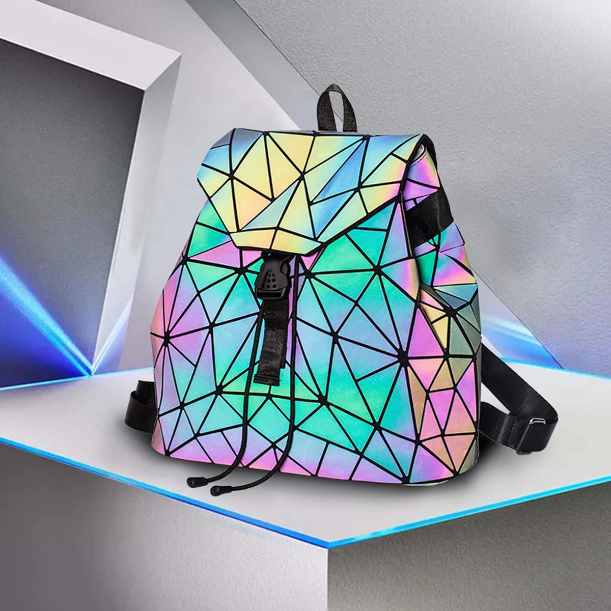 Reflective-dazzling-backpack-Geometric-folding-diamond-check-trend ...