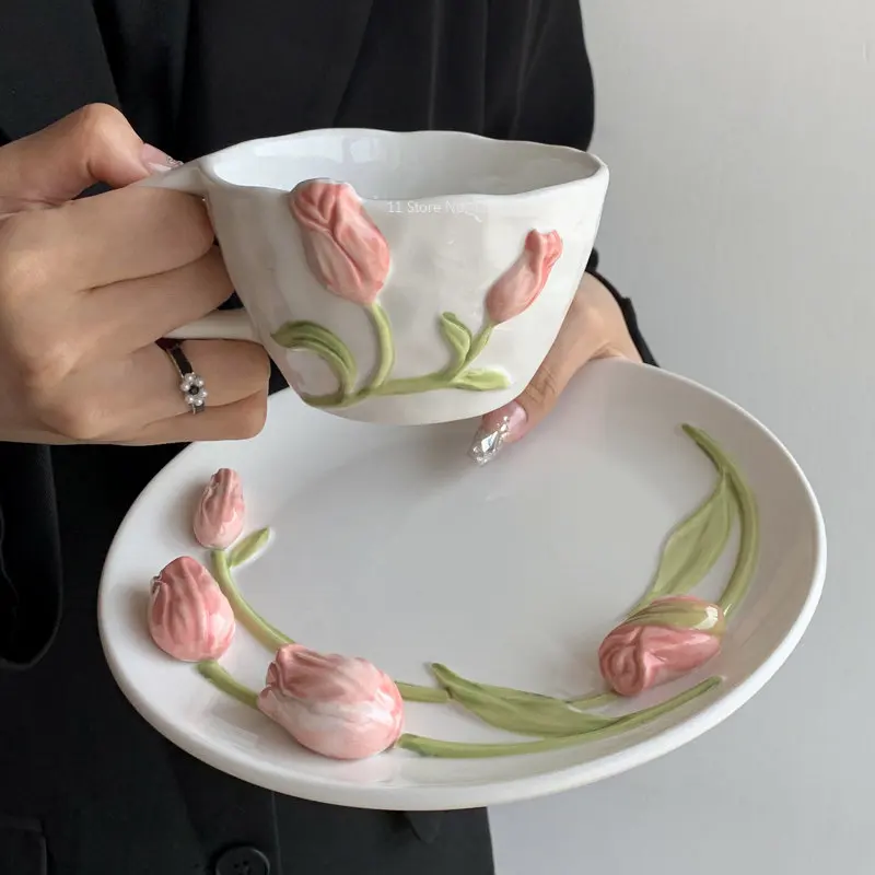 Tulip-Ceramic-Mug-Design-Sense-of-Three-dimensional-Embossed-Mug-Coffee ...