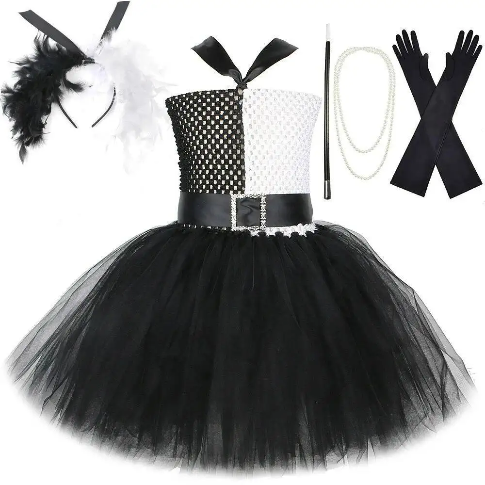 Black White Witch Cruella Costumes for Girls Carnival Halloween Fancy ...