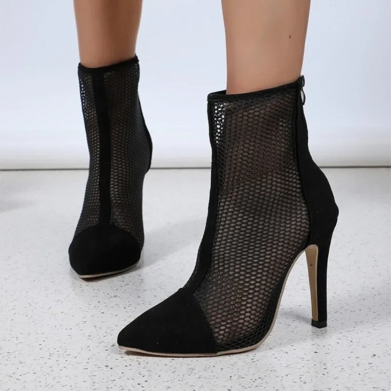 New-Spring-Autumn-Sexy-Mesh-Women-Ankle-Boots-Pointed-Toe-Fashion-Zip ...