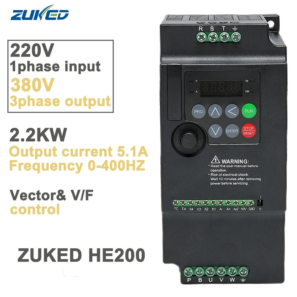Frequency converter 220 to 380 vfd single phase input three phase output 2.2kW