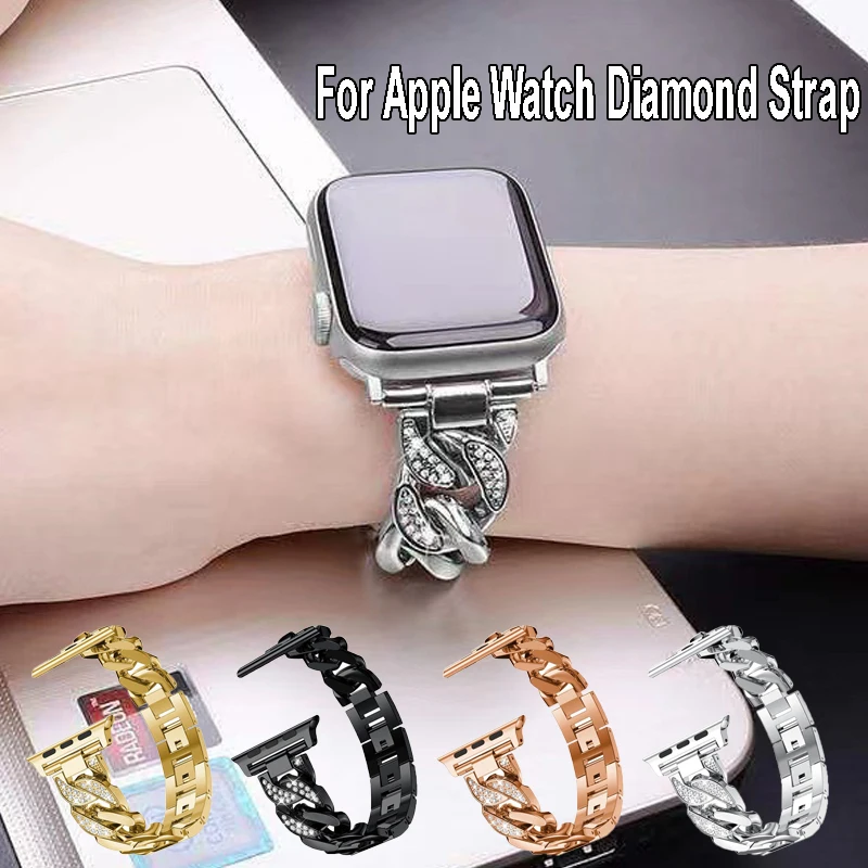 Women Diamond Strap For Apple Watch 10 9 8 7 6 SE Band 46mm 45mm 41mm ...