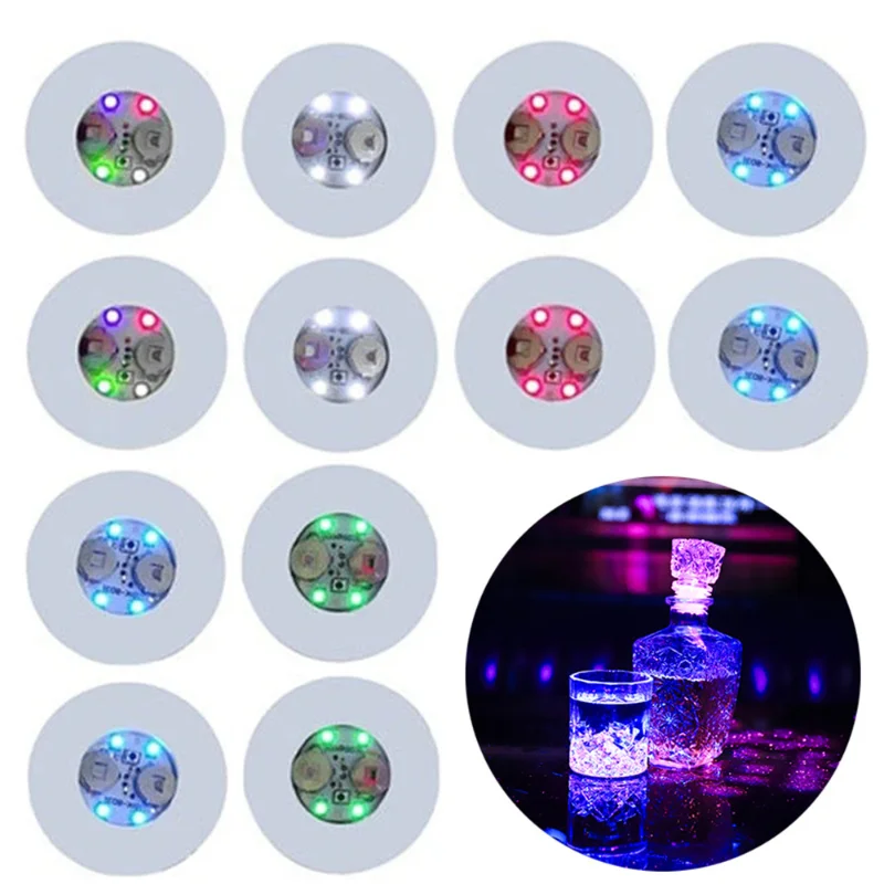4PCS Mini Glow Coaster LED Cup Stickers Luminous Drinks Cup Pads Wine ...