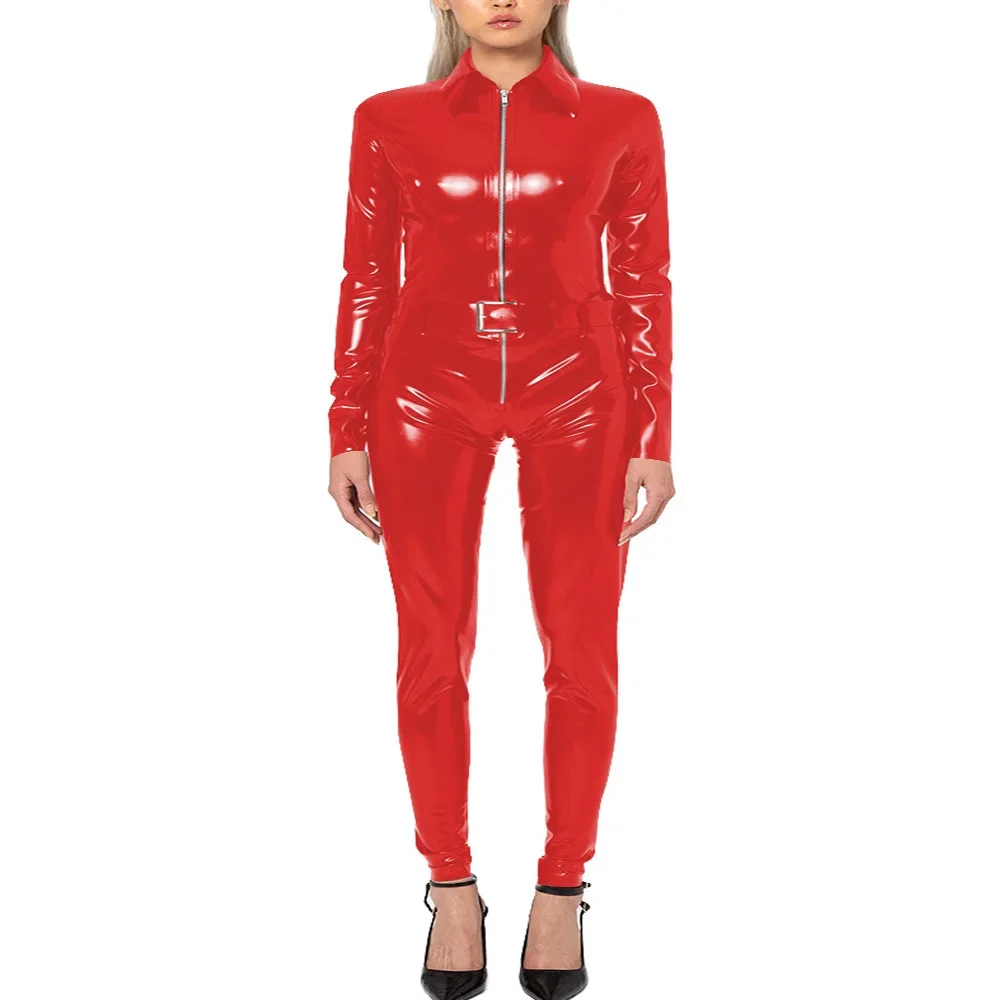 Plus Size Bodycon Leotard for Crossdresser Latex Look Candy Color ...