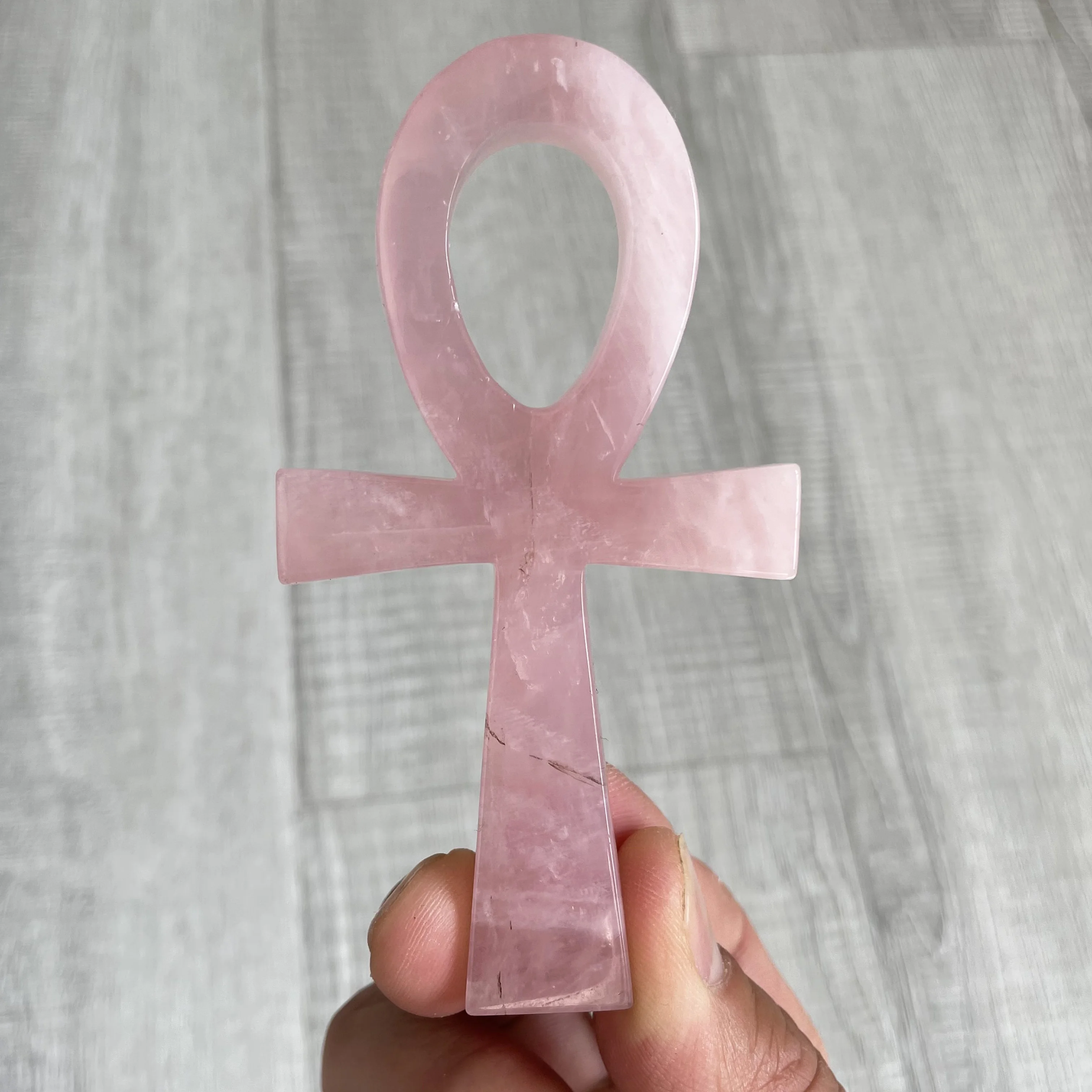 Natural-Rose-Quartz-Ankh-Hand-carved-Rough-Polished-Pink-Crystal-Cross ...