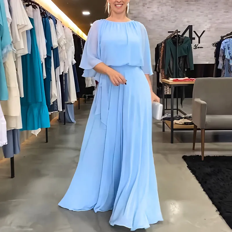 Elegant-Women-Chiffon-Dress-Summer-Fashion-Half-Sleeve-Two-Layers ...