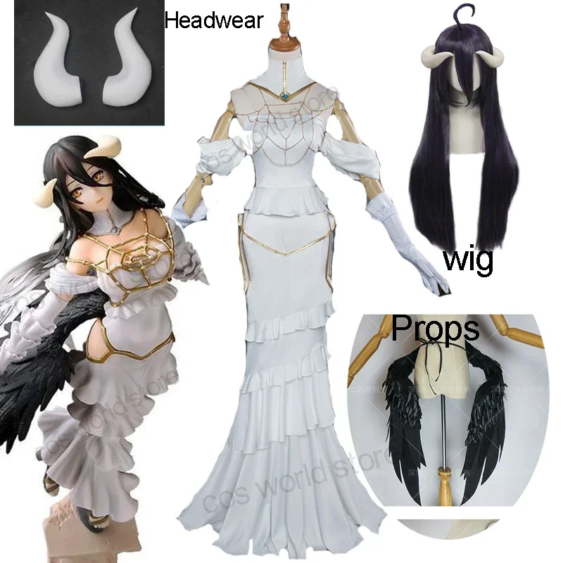 Anime Overlord Albedo Cosplay Costumes White Dress Black Purple ...