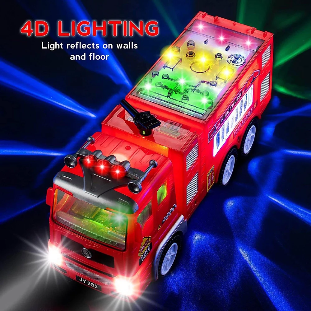 Electric Fire Truck Kids Toy With Bright Flashing 4D Lights & Real ...