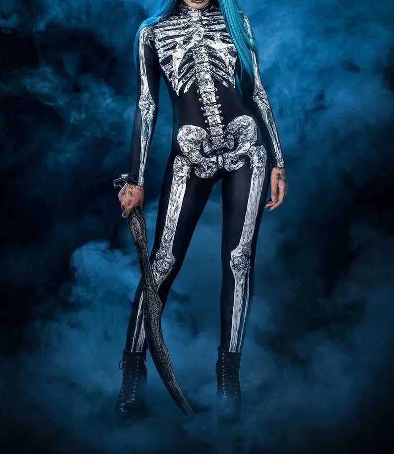 Women-Horror-Skeleton-Jumpsuit-Darkness-Skull-Performance-Zentai-Suit ...