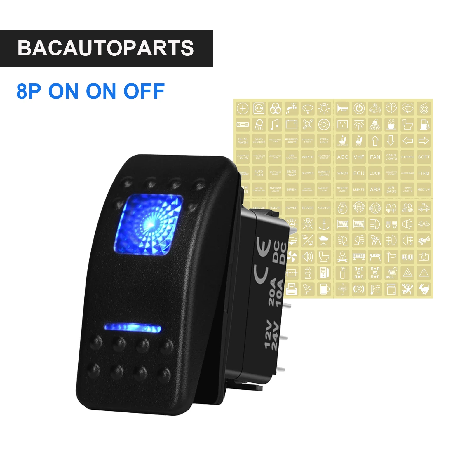 Dual-Blue-Led-8P-ON-ON-OFF-Rocker-Toggle-Switch-with-Stickers-For-Car ...