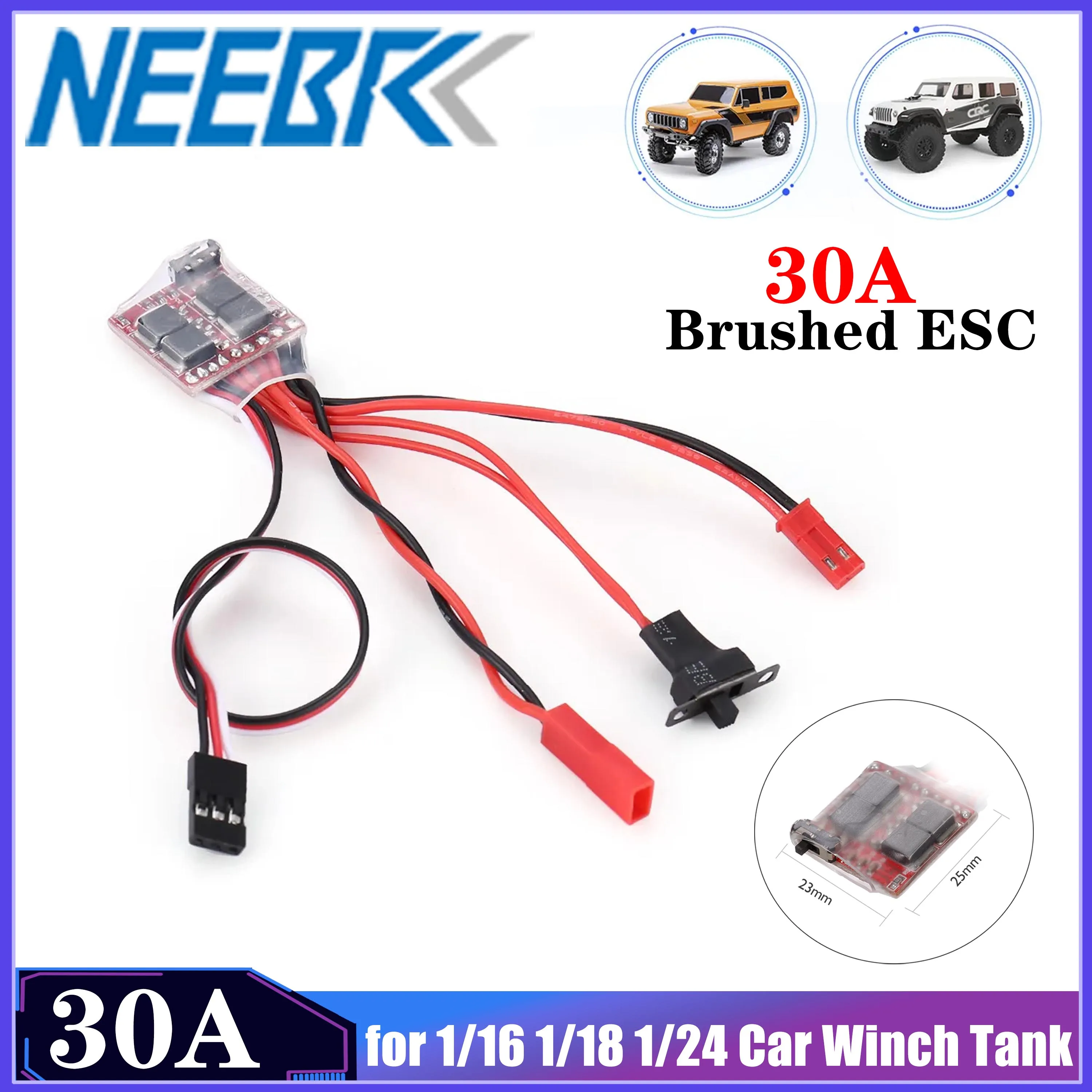 NEEBRC 30A Brushed ESC 4-8V Dual Way Brake Speed Controller for 1/16 1/ ...
