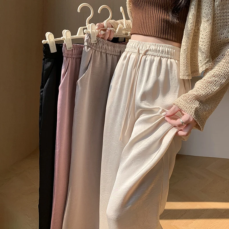 Acetate-Satin-Wide-Leg-Pants-Women-clothes-New-2024-Summer-Thin-High ...
