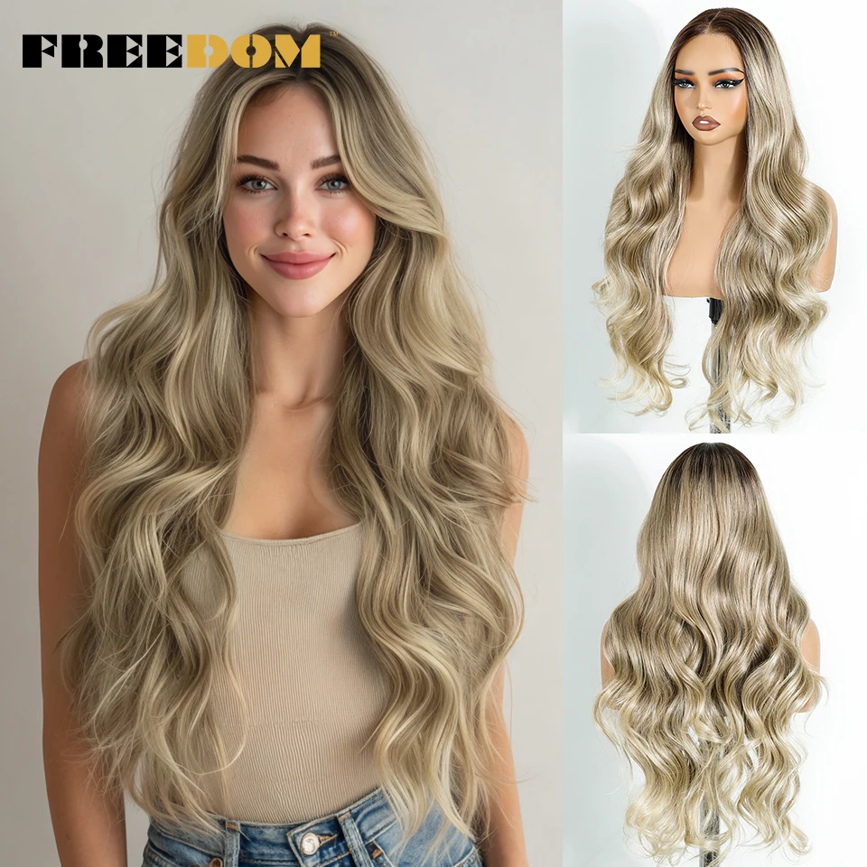 FREEDOM Synthetic Lace Front Wigs For Woman Body Wave Ombre Brown ...