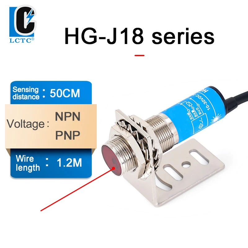 확산 반사 레이저 유도 광전 스위치, HG J18 D50N1 2 P1 2 센서 M18/12,NPN/PNP NO/NC, 거리 15cm/50cm| | - AliExpress
